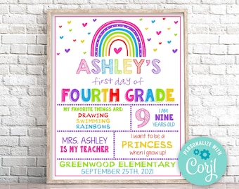 Editable First Day of Kindergarten Sign, Boho Rainbow First Day of ...