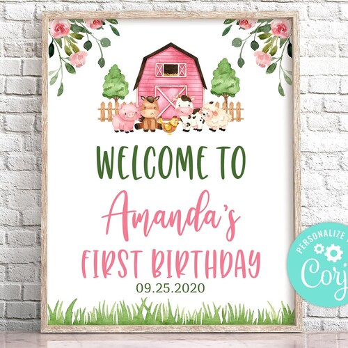 Editable Farm Birthday Welcome Sign. Farm Animals Welcome - Etsy