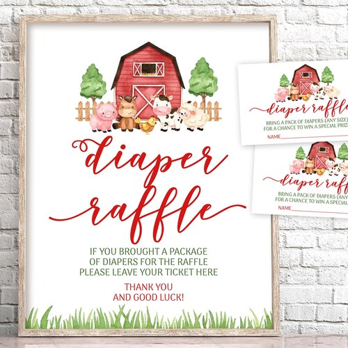 Farm Animals Diaper Raffle Sign Red Farm Diaper Raffle Card | Etsy