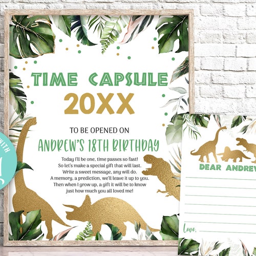 Editable Dinosaur Birthday Time Capsule Safari T-rex Time | Etsy