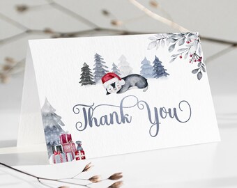 Editable Winter Thank You Folded Card Penguinthank You Card - Etsy