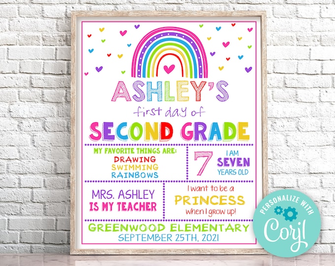 Editable First Day of 2nd Grade Sign Rainbow First Day of - Etsy