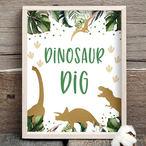 Dino Snacks Sign Table Decor Prehistoric Party Gold Dinosaur - Etsy