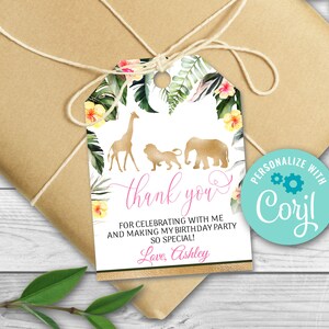 EDITABLE Gold WILD Animals Favor Tag, Printable Jungle Favor Tags ...