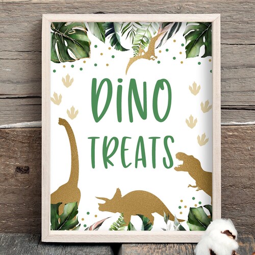 Dino Snacks Sign Table Decor Prehistoric Party Gold Dinosaur - Etsy