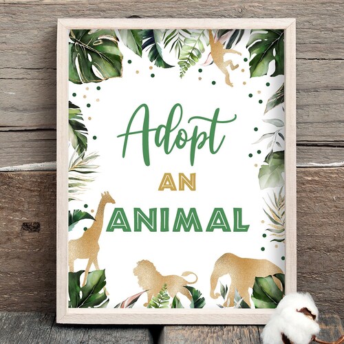 Adopt an Animal Birthday Sign Boy Table Decor Gold Animals - Etsy