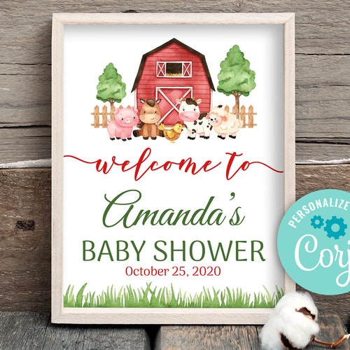 Editable Farm Baby Shower Welcome Sign. Farm Animals Welcome | Etsy