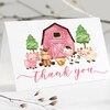 Editable Farm Thank You Card, Pink Farm Birthday Party Thank You, Farm ...