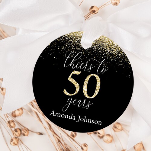 EDITABLE Cheers to 50 Years Favor Tag Black & Gold Glitter - Etsy