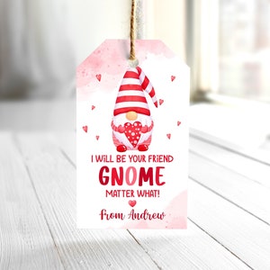 Editable Gnome Valentine Tag Valentine's Day Gnome Gift Tag Valentine ...