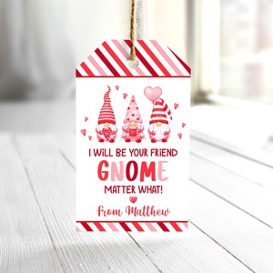 Editable Gnome Valentine Tag Valentine's Day Gnome Gift Tag Valentine ...
