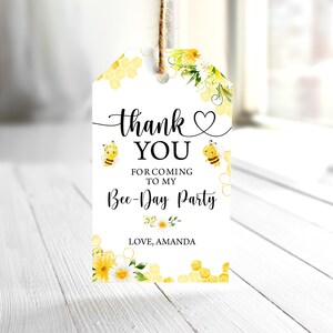 EDITABLE Bee Thank You Tags Thank You for Coming to My Bee-day Favor ...