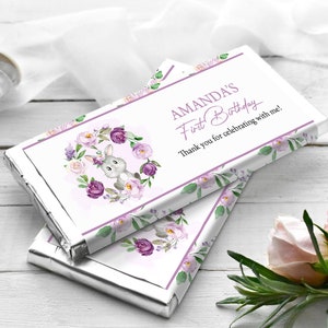 EDITABLE Bunny Chocolate Bar Wrapper Purple Floral Bunny Birthday Candy ...