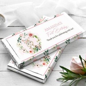 EDITABLE Bunny Chocolate Bar Wrapper Pink Floral Bunny Birthday Candy ...