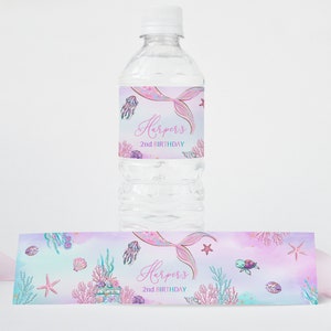 EDITABLE Mermaid Under the Sea Birthday Bottle Label Pink Mermaid ...