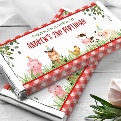EDITABLE Farm Animals Chocolate Bar Wrapper Red Farm Birthday - Etsy
