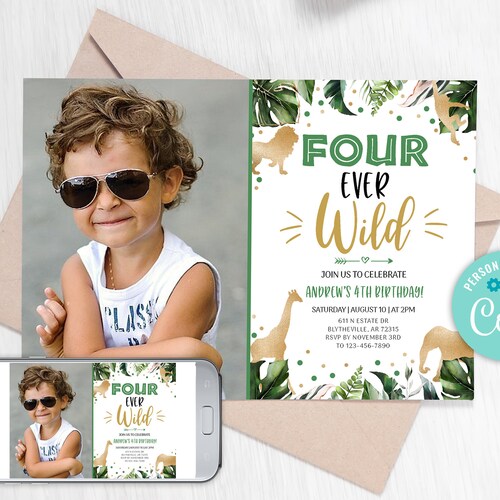 Editable Four Ever Wild Birthday Sign Safari Animals Zoo - Etsy