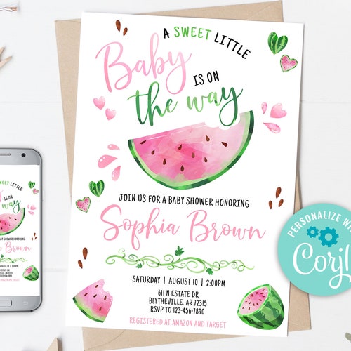 Editable Watermelon Baby Shower Invitation A Sweet Little - Etsy