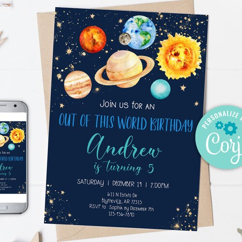 Editable Planet Birthday Invitation. Outer Space Invitation. - Etsy
