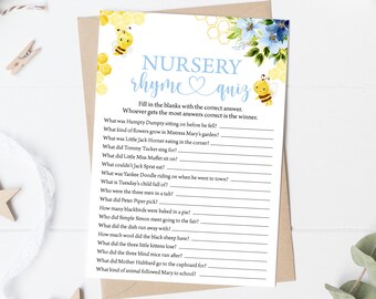 Nursery Rhyme Quiz Bumble Bee Baby Shower Game Printable Honey Bee ...