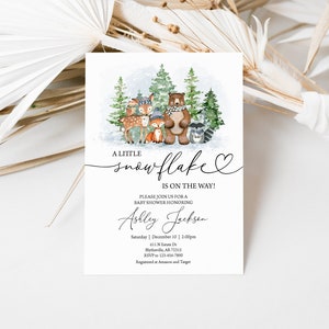 Editable Winter Woodland Animals Baby Shower Invitation Little ...