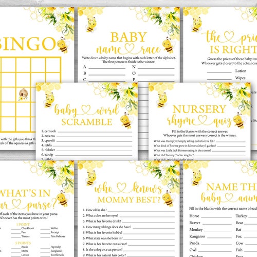 Bee Baby Shower Games Set Honey Bee Baby Shower Game Package - Etsy