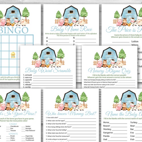 Red Farm Baby Shower Game Package 8 Printable Farm Animals - Etsy