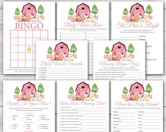 Pink Farm Baby Shower Game Package Printable Girl Farm Animals Baby ...