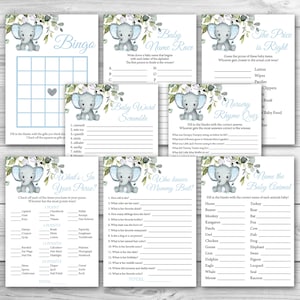 Blue Elephant Baby Shower Game Package 8 Printable Elephant - Etsy