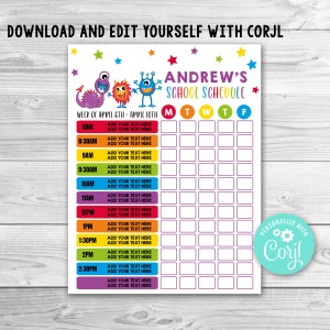 Editable Monsters Homeschool Schedule, Monster Daily Routine Kids Daily ...