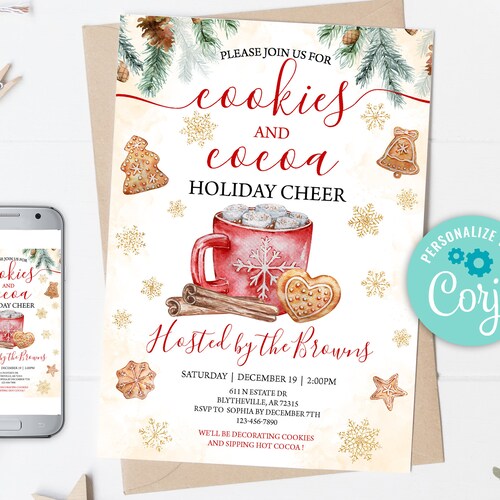 EDITABLE Cookies and Cocoa Birthday Invitation Hot Cocoa Party - Etsy