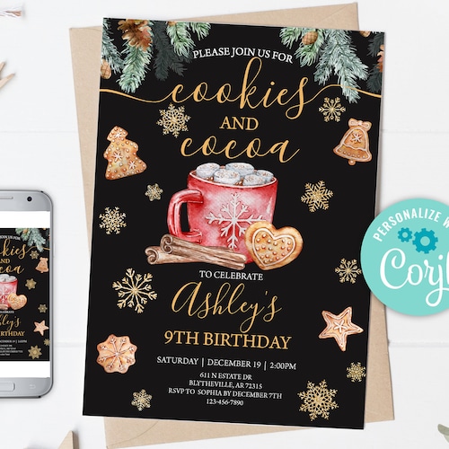 EDITABLE Cookies and Cocoa Birthday Invitation Hot Cocoa Party - Etsy