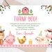 Editable Farm Thank You Card, Pink Farm Birthday Party Thank You, Farm ...