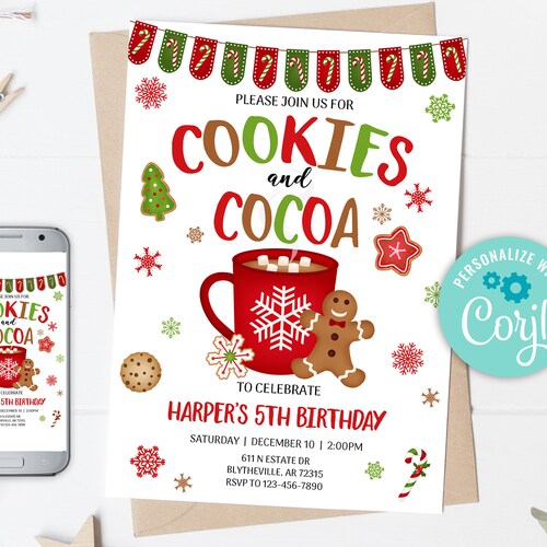 EDITABLE Cookies and Cocoa Birthday Invitation Hot Cocoa Party - Etsy