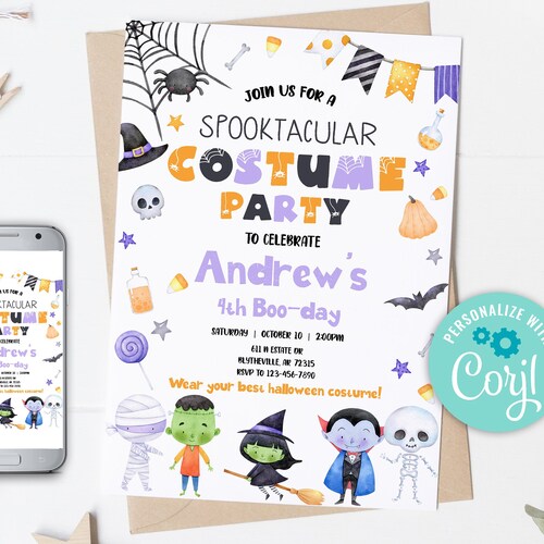 Editable Halloween Costume Party Invitation Halloween Birthday - Etsy