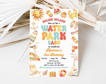 Editable Water Park Birthday Party Invitation Tropical Splish Splash Pool Party Invite Girly ...
