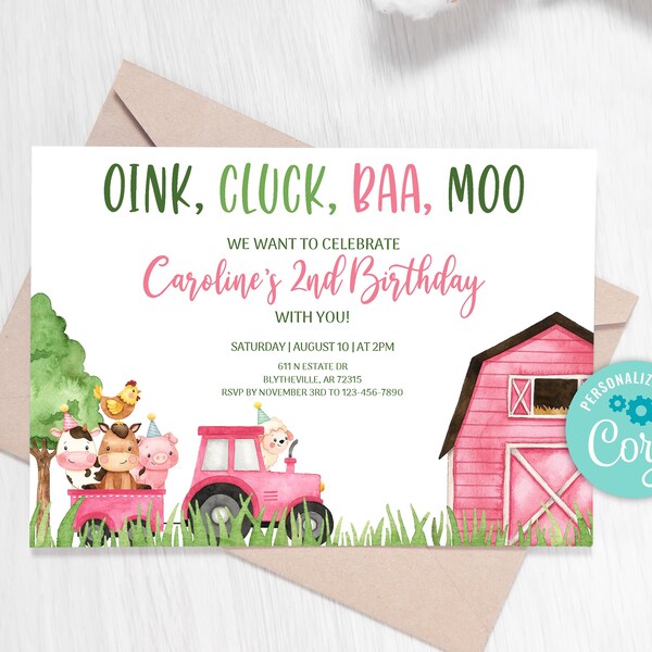 Pink Farm Invitation - Etsy