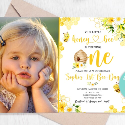 Editable Bee Birthday Invitation Honey Bee Birthday Party Pink - Etsy