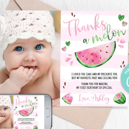 Editable Thanks a Melon Cards Watermelon Thank You Card - Etsy