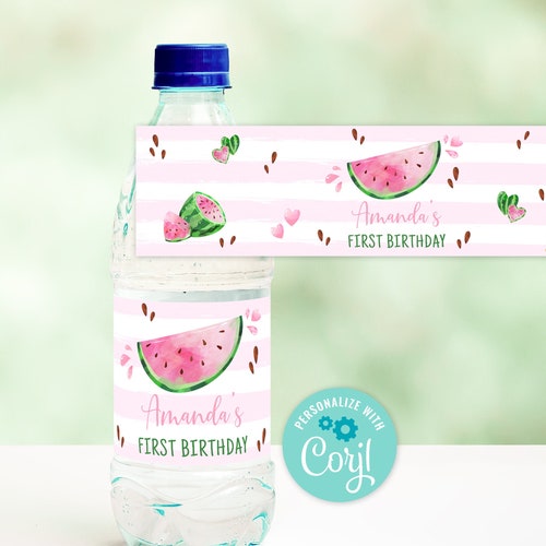 EDITABLE Watermelon Bottle Labels One in a Melon Water Bottle - Etsy