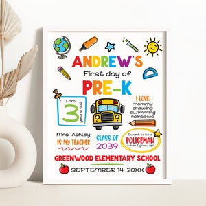 Editable First Day of Pre-k Sign Personalized First Day of School Sign ...