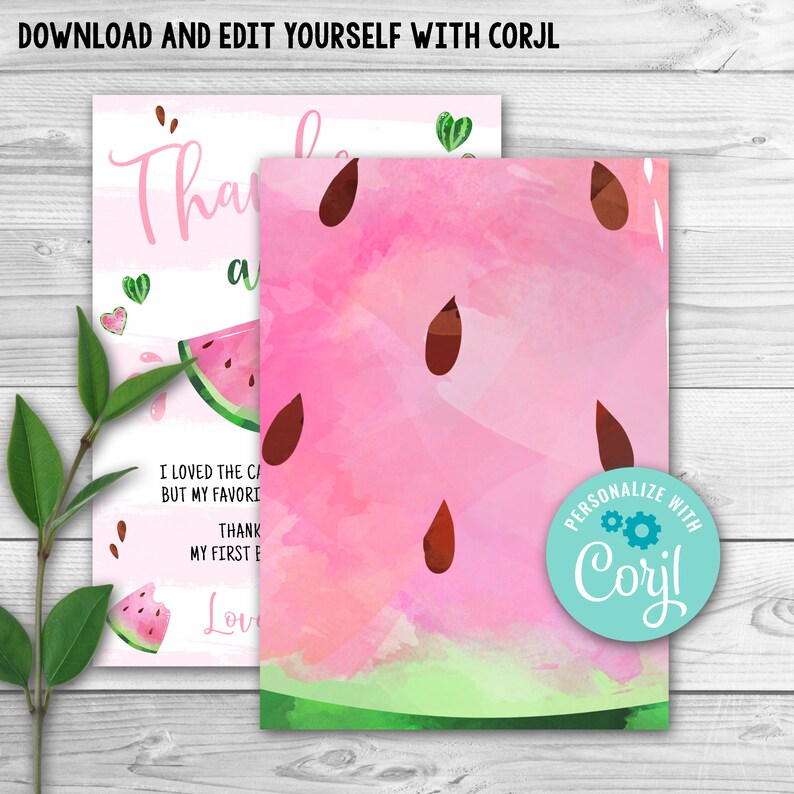 Editable Watermelon Thank You Card, Thanks a Melon Thank You Card, One ...