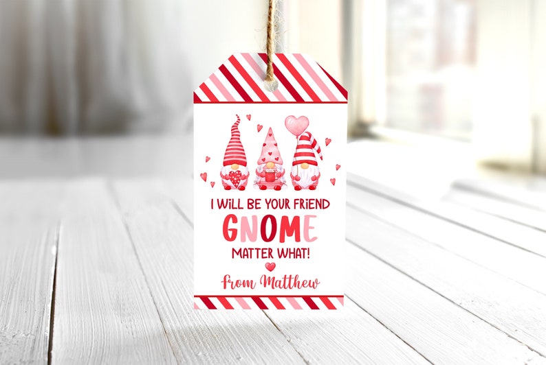 Editable Gnome Valentine Tag Valentine's Day Gnome Gift Tag Valentine ...