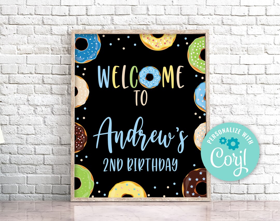Editable Donut Welcome Sign. Boy Donut Party Sign. Blue Boy Doughnut ...