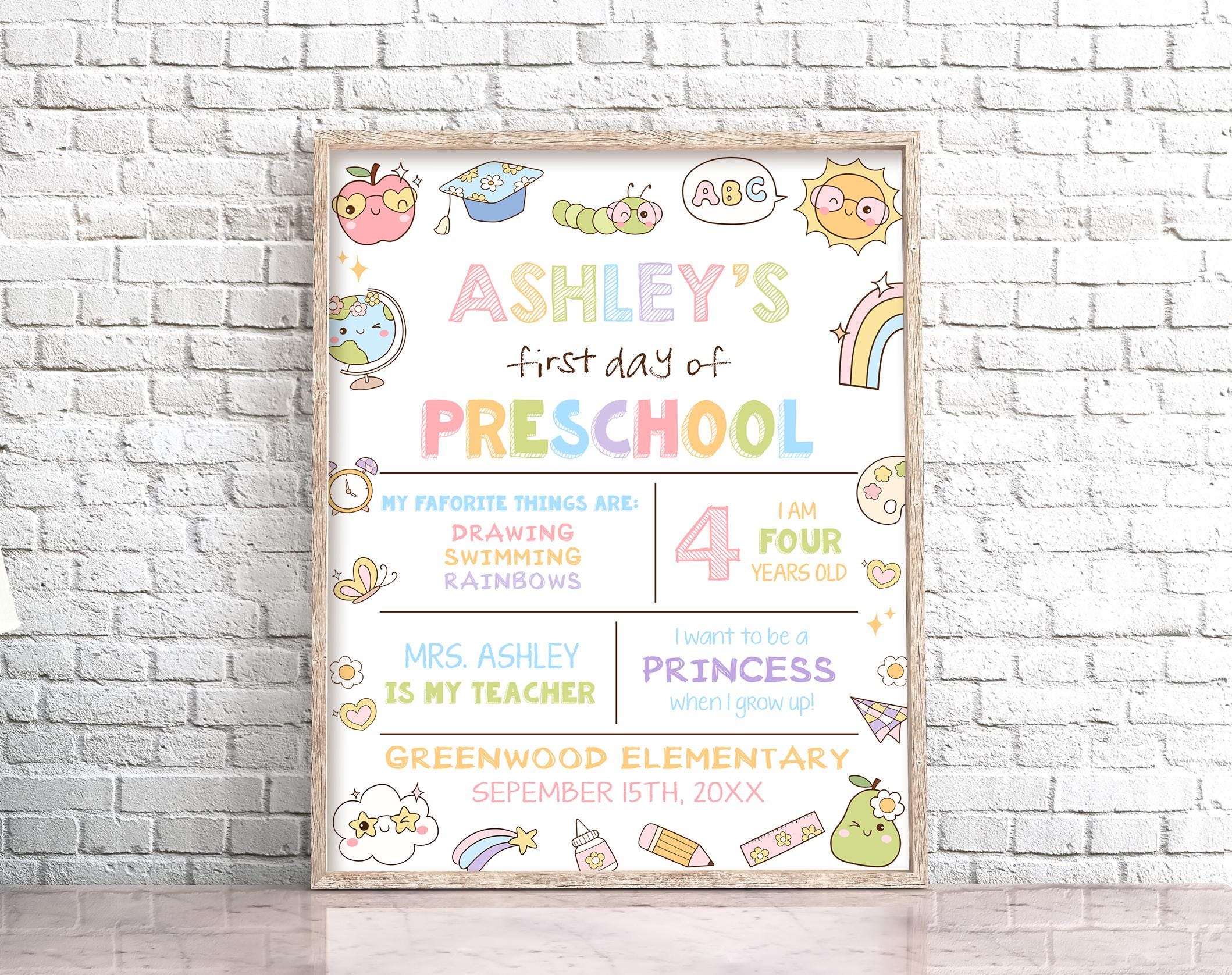 Editable First Day of Preschool Sign First Day of Kindergarten Board ...