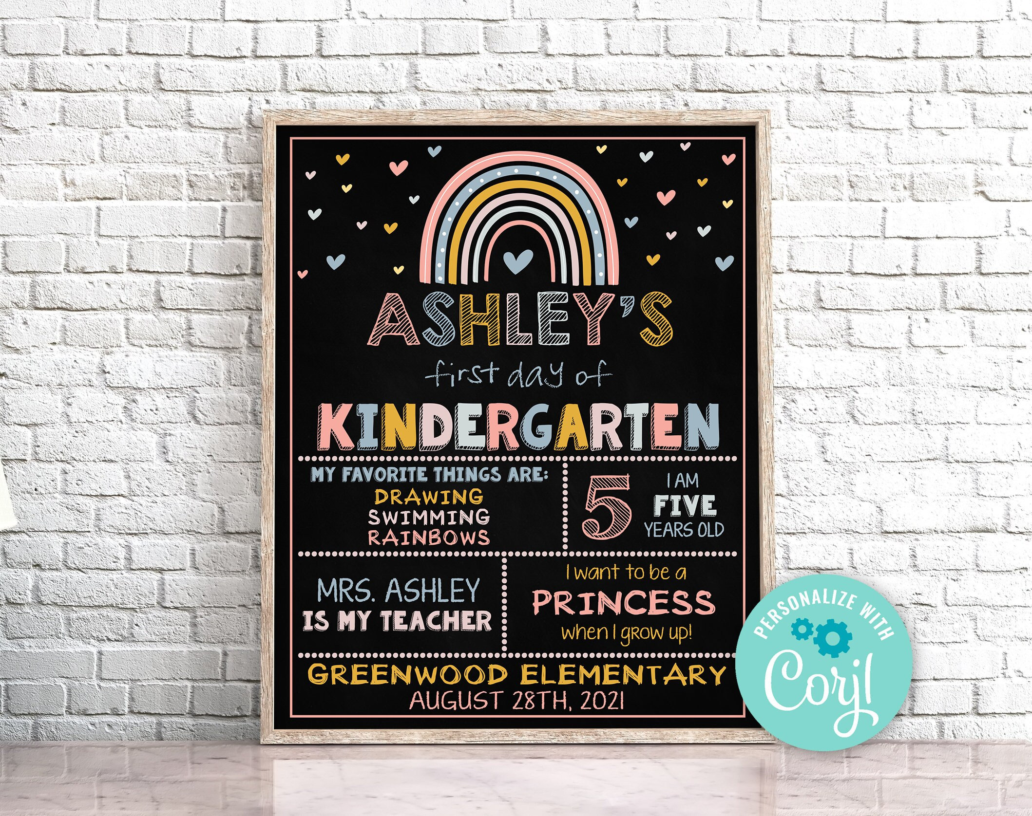 Editable First Day of Kindergarten Sign, Boho Rainbow First Day of ...
