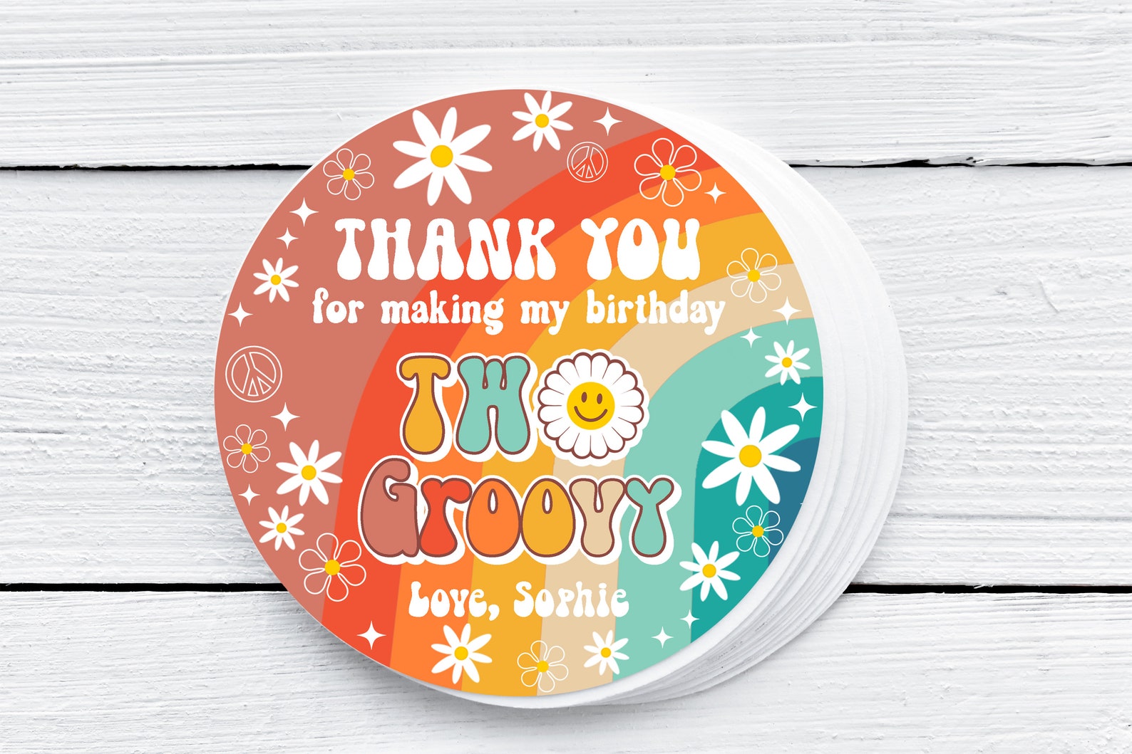 EDITABLE Two Groovy Birthday Favor Thank You Tag Groovy Birthday Favor ...