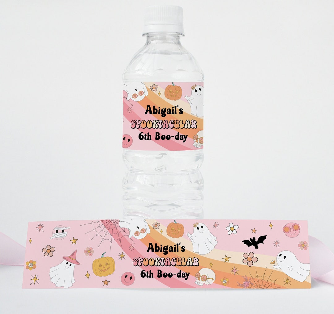 EDITABLE Spooky Halloween Ghost Birthday Bottle Label Retro Groovy ...
