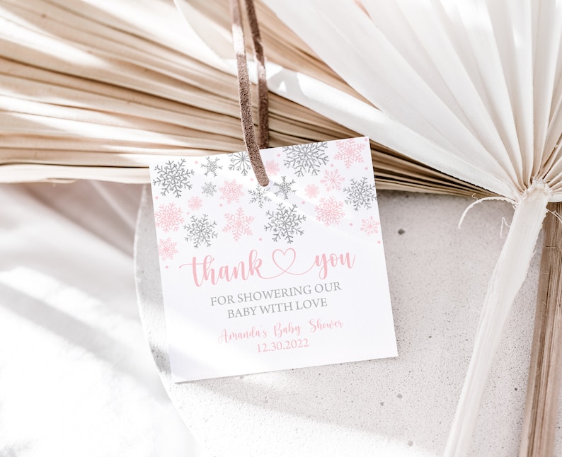 EDITABLE Pink Snowflake Baby Shower Favor Tag Little Snowflake Favor ...