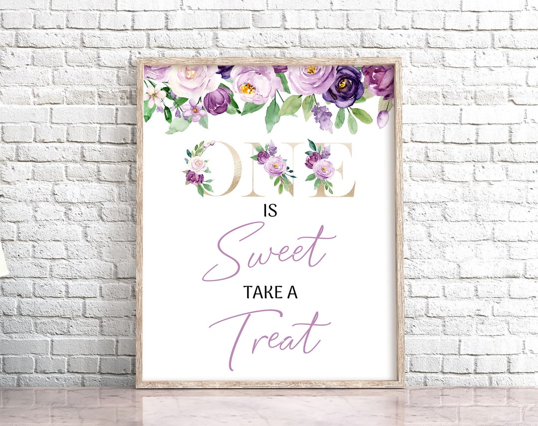 Floral Lilac One is Sweet Please Take a Treat Sign, Purple Floral ...